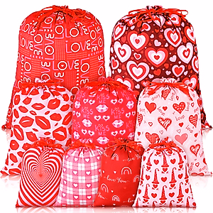18 Pieces Large Wedding Gift Bags with Drawstring Valentine Gift Bags Anniversary Gift Bag for Weddings Party Supplies Valentine Classroom Exchange Gifts for Kids