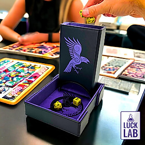 Luck Lab Folding Dice Tower and Dice Tray for RPG Table Top Gaming - Black/Purple - Raven Design