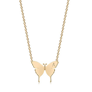 MEVECCO Gold Dainty Initial Necklace 18K Gold Plated Butterfly Pendant Name Necklaces Delicate Everyday Necklace for Women Minimalist Personalized Jewelry