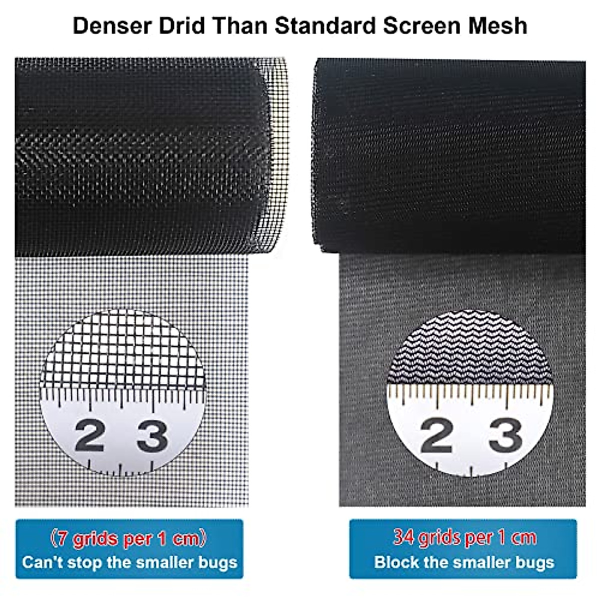 Solar Window Screen Mesh, Anti-UV Solar Screen Fabric Replacement 55" x 118", Adjustable Pollen/Dust/Floc/Rain Barrier Net for Windows, Door, Patio (Black)