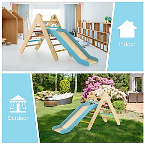 Olakids Toddlers Triangle Climber, 2 in 1 Montessori Kids Wood Climbing Toy with Ramp, Ladder, Slide for Gym Playground, Indoor Baby Climb Play Structure Activity Set for Boys Girls 1-3
