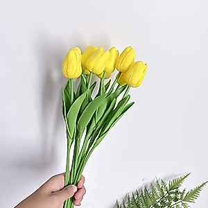 30PCS Real Touch Tulips PU Artificial Flowers, Fake Tulips Flowers for Arrangement Wedding Party Easter Spring Home Dining Room Office Decoration. (Yellow, 14" Tall)