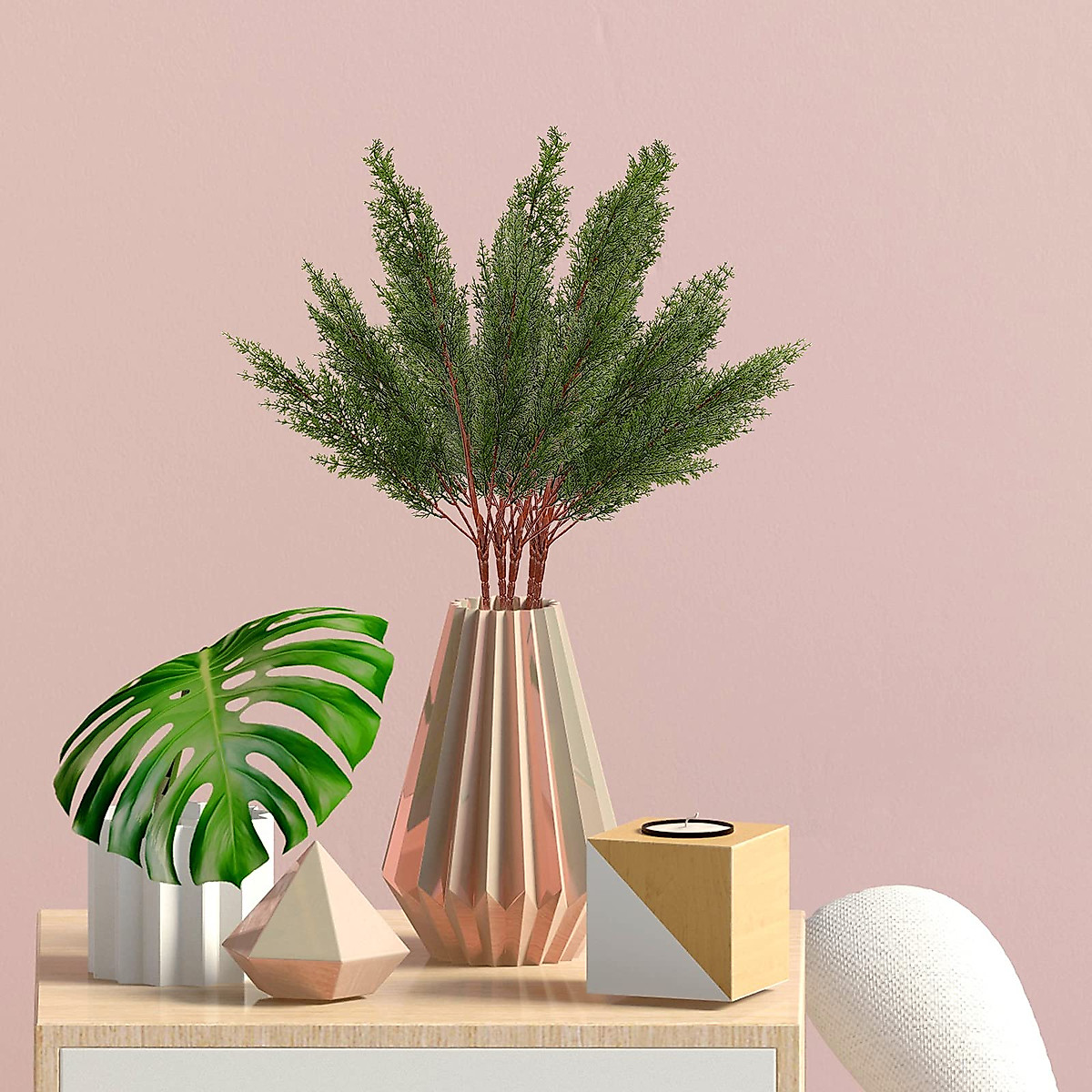 INIFLM 10Pcs Artificial Cypress Branches,16.5in Faux Long Stem Cedar Sprigs Fake Greenery Pine Picks for DIY Garland Wreath Christmas Embellishing and Home Garden Decoration, Green