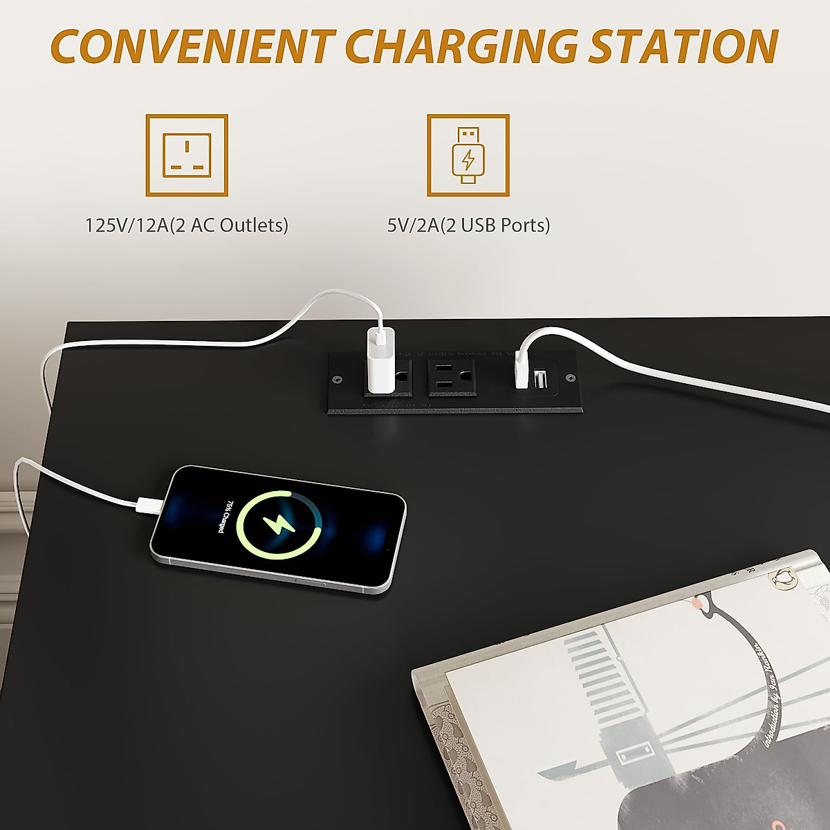 FOTOSOK Black Nightstand, 26" H Black Night Stand with Charging Station, Black Nightstand with USB Ports & Power Outlets, Silent Slides, Wooden End Side Table Bedside Table with 3 Drawers for Bedroom