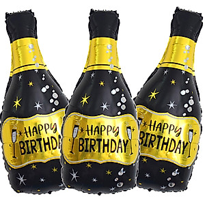 HADCKJA Champagne Bottle Balloons Black Gold Bottle Foil Mylar Balloons Birthday Party Decorations Birthday Party Balloons Wedding Anniversary Backdrop Party Decorations Supplies Favors Decor 3 Pcs