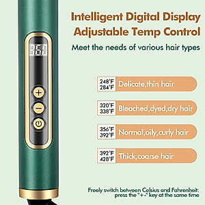 Yinhua Curling Iron Set, 5 in 1 Curling Wand with 4 Interchangeable Ceramic Barrels and 1 Straight Hair Brush, 30S Instant Heat Up, LCD Temp Adjustment, Dual Voltage, Includes Heat Resistant Gloves