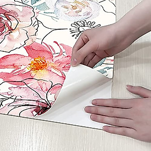 JiffDiff Floral Wallpaper Peel and Stick Wallpaper Pink Peony Wallpaper Nursery Wallpaper Wall Mural Stick on Wallpaper (White 17.3"x 118")