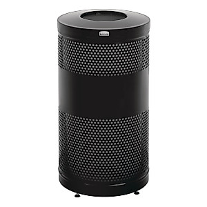 Rubbermaid Commercial Products Perforated Steel Trash Can, 25-Gallon, Black, Hands-Free Indoor/Outdoor Garbage Bin for Mall/Stadium/Office/Lobby/Restaurant