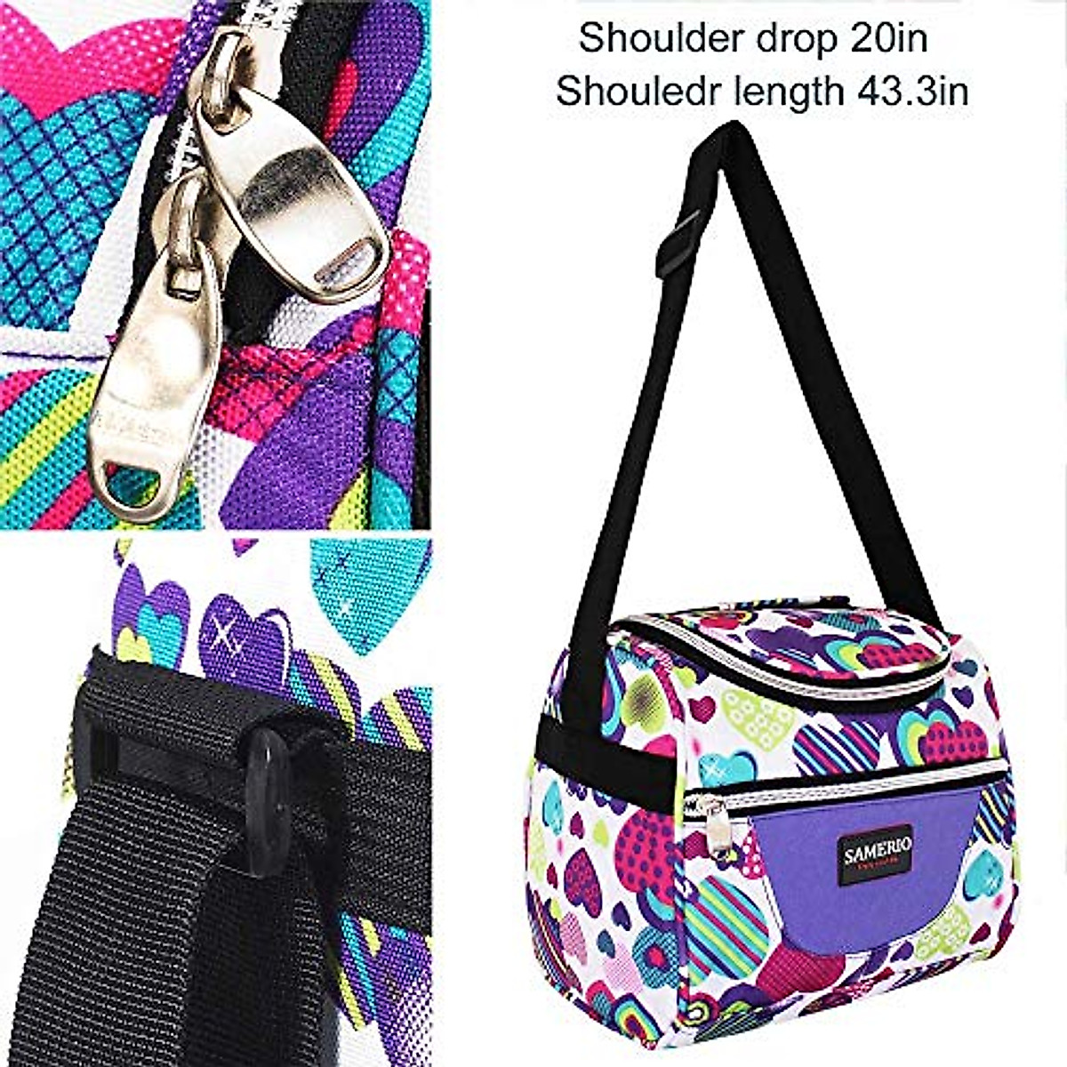 Kids Lunch Bag insulated Lunch Box Lunch Organizer Cooler Bento Bags for School Work/Girls Boys Children Student Women with Adjustable Strap and Zip Closure Travel Lunch Tote, Front Pocket (purple)