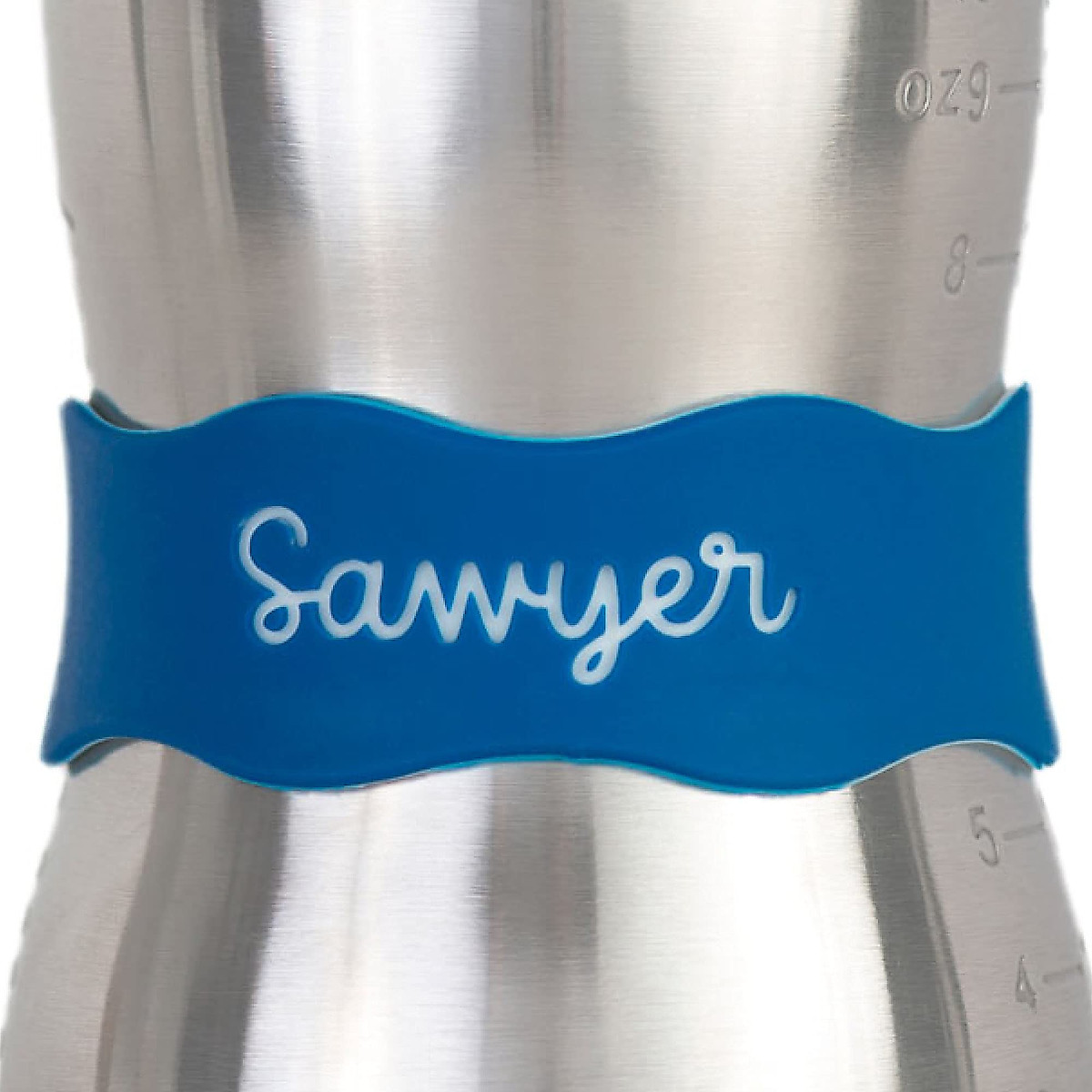 InchBug Orbit Labels - White Contrasting Personalization Silicone Baby Bottle & Sippy Cup Bands - Reusable, Dishwasher Safe, Engraved Name Labels for Daycare, 4-Pack (Nautical Navy)