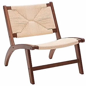 Soohow Braided Jute Woven Weave Seat Beige Modern Boho Living Room,Bedroom Reading Mid Century Accent, Set of 1, Paper Rope/Latte Beech Chair
