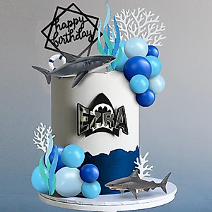 23 PCS Shark Cake Topper Shark Figurines Decoration Ball Cake Topper for Kids Baby Shower Ocean Theme Birthday Party (Blue)