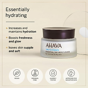 AHAVA Essential Day Moisturizer, Normal to Dry Skin - Essential Daily Hydrating Facial & Neck Cream, Anti-Aging & Smoothing Effect, Enriched with Osmoter, Aloe Vera, Allantoin & Vitamin E, 1.7 Fl.Oz