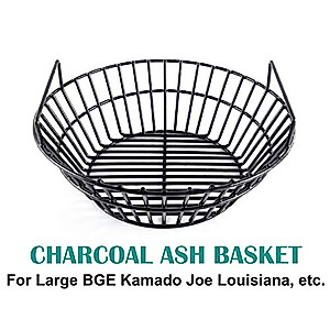 Charcoal Ash Basket for Large Big Green Egg Grill, Kamado Classic, Pit Boss, Louisiana Grills, Primo Kamado Grill and Large Grill Dome, Heavy Duty Porcelain Steel
