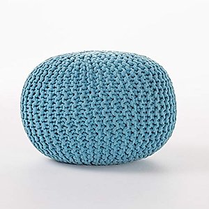 GDFStudio Poona Handcrafted Modern Cotton Pouf, Aqua