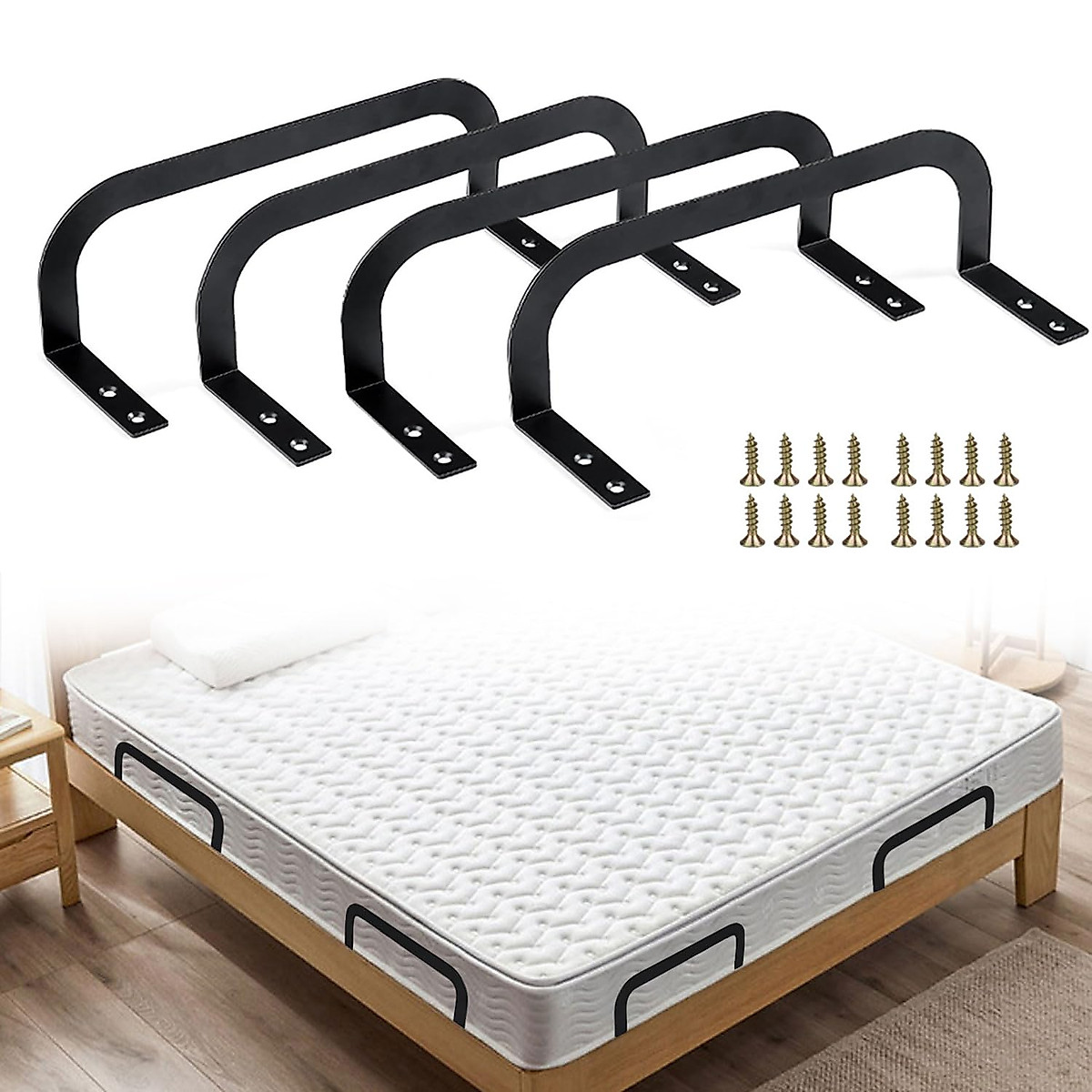 TheElves 4 Pcs Mattress Slide Stopper for Adjustable Beds,Mattress Retainer Bar Keep Mattress Stopper for Wooden Bed Frame,Sturdy Mattress Holder in Place to Keep Mattress from Sliding