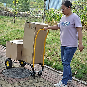 Hand Truck Dual Purpose 2 Wheel Dolly Cart and 4 Wheel Push Cart with Swivel Wheels 330 Lbs Capacity Heavy Duty Platform Cart for Moving/Warehouse/Garden/Grocery - Black