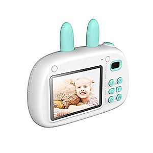 MCJL Child Camera Child Digital Camera Photograph Print Camera Cartoon Rabbit Video Recorder 1080P High List Anti Dual Lens 2.4 Inch IPS Screen,Blue,32GB