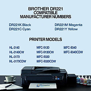 AZ Compatible with Brother DR221 (DR221BK, DR221C, DR221M, DR221Y) 4 Color Set Drum for HL-3140, HL-3140CW, HL-3170, HL-3170CDW, MFC-9130, MFC-9130CW, MFC-9330, MFC-9330-CDW, MFC-9340, MFC-9340CDW