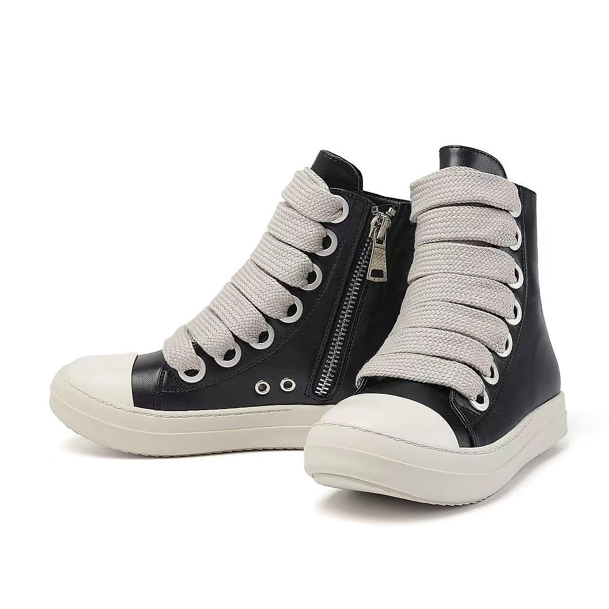 IMPREMEY Women's High Top Sneakers Lace Up PU Leather Shoes with Thick Soles and Zipper, Fashionable Walking Shoes