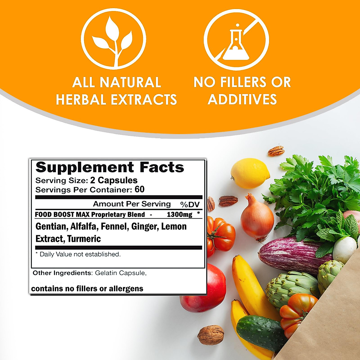 VH Nutrition | FoodBoost MAX | 1300mg Appetite Stimulant* Weight Gain Pills* for Men and Women | Formulated with Gentian, Turmuric, Fennel | 120 Capsules