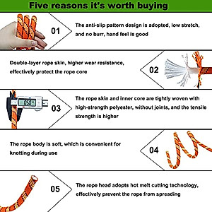 CRAYZA Double Braided Polyester Rope (1/2 in x 50 ft) Strong Arborist Rigging Rope 48 Strands for Tree Work Swing Pulling Sailing, Orange