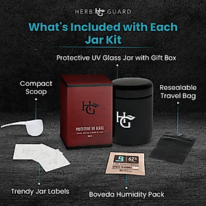 Herb Guard Container - [3 Pack] Half Oz Container Smell Proof Jar & Humidity Pack (250 ml) Airtight UV Protection Keeps Herbs Fresh for Months