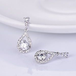 GULICX Dazzling Silver Plated Base Clear Round Cut Flawless CZ Cubic Zirconia Crystal White Drop Earrings