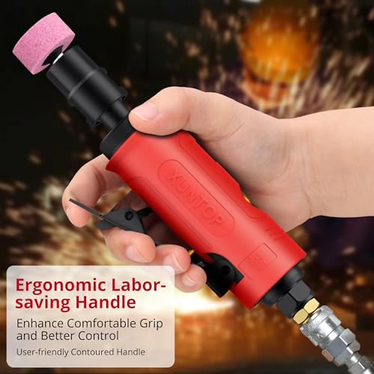 XUNTOP 25000Rpm Pneumatic Straight Die Grinder with After-Exhaust,Straight Die Grinder with Empty Oil Bottle and 1/4" 1/8"Collets Widely Used in Polishing,Edge Smoothing,Deburring