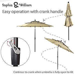 Sophia & William 10ft 3 Tier Auto-tilt Patio Umbrella, Outdoor Double Vented Umbrella with Crank, Beige