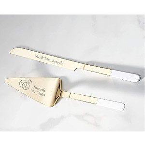 Kate Spade Bridal With Love Gold Personalized Cake Wedding Cake Cutting Set, Custom Engraved Wedding Cake Knife and Server Set, Accessories and Gifts for Bride and Groom