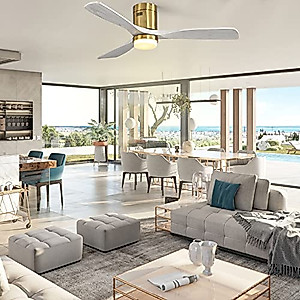 Sofucor 52 Inch Low Profile Ceiling Fan With Light 3 Carved Wood Fan Blade Indoor Outdoor Modern Flush Mount Ceiling Fan Noiseless Reversible DC Motor Remote Control for Kitchen Bedroom Farmhouse