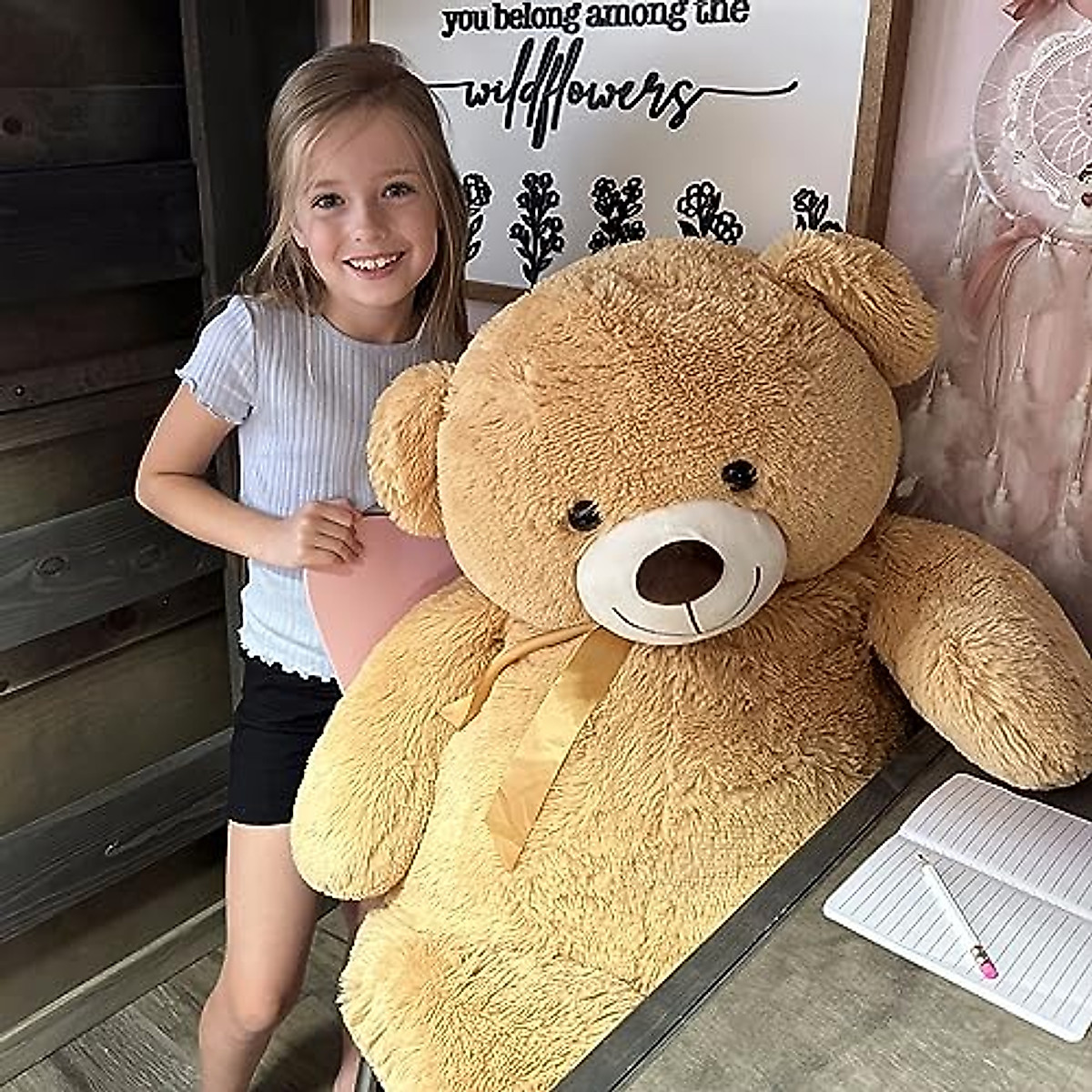 MorisMos 52'' Giant Teddy Bear Stuffed Animals, Cuddly Soft Big Teddy Bears Plush, Large Stuffed Bears for Kids, Baby Shower, Christmas, (Light Brown)