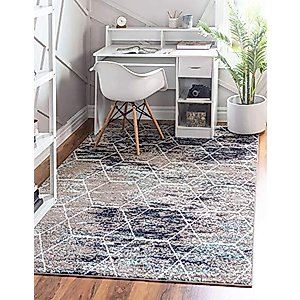 Unique Loom Trellis Frieze Collection Area Rug - Geometric (5' x 8', Blue Multi/ Ivory)