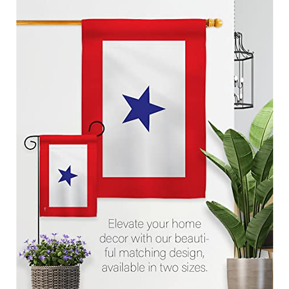 Blue Star Service Garden Flag - Set with Stand Armed Forces Military All Branches Support Honor United State American Veteran Official - House Banner Small Yard Gift Double-Sided 13 X 18.5