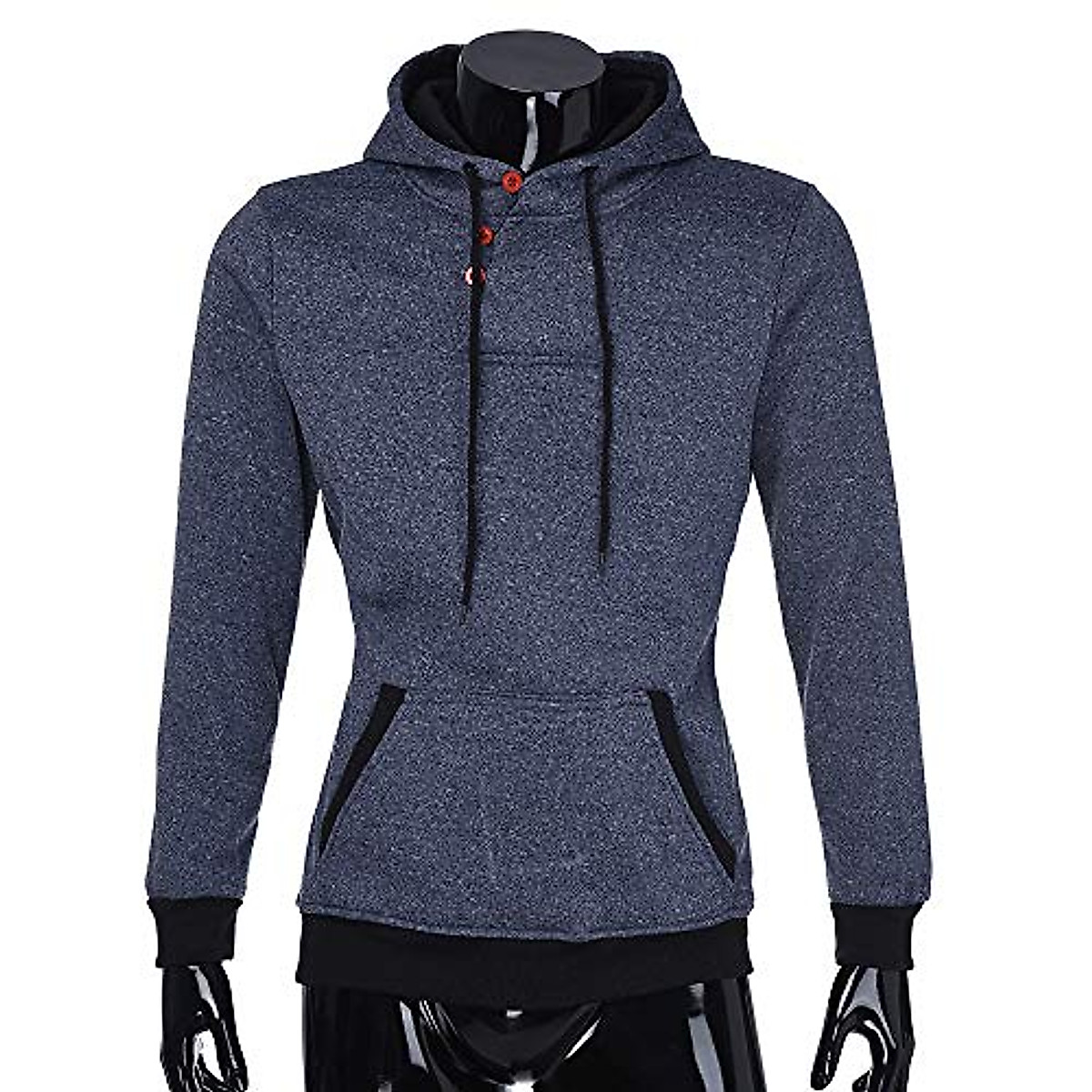 Men's Pullover Winter Workout Thenlian Mens Pure Color Pullover Long Sleeve Hooded Sweatshirt Tops Blouse(Blue, L)