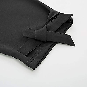 GRACE KARIN Women Solid Casual Work Trousers High Waist Ruffle Bow Tie Pants L Black