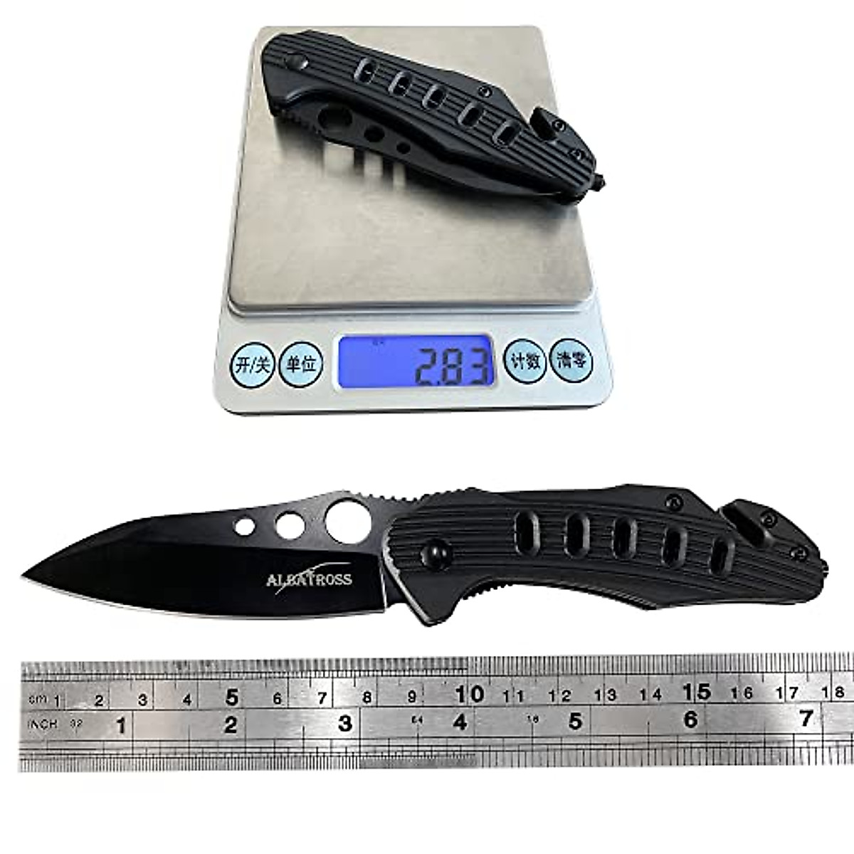 ALBATROSS Practical folding knife for everyday use, pocket knife with Seatbelt Cutter and Glass Breaker, 4" Ultra light to carry (BC)