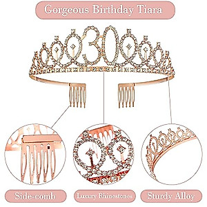 SINTENILL 30th Birthday Decorations for Women, Including 30th Birthday Crown/Tiara, Sash, Cake Topper and Candles, 30 Anniversary Party Decor 30th Birthday Gifts for women