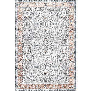 nuLOOM Julia Machine Washable Transitional Border Area Rug, 5' x 8', Light Grey