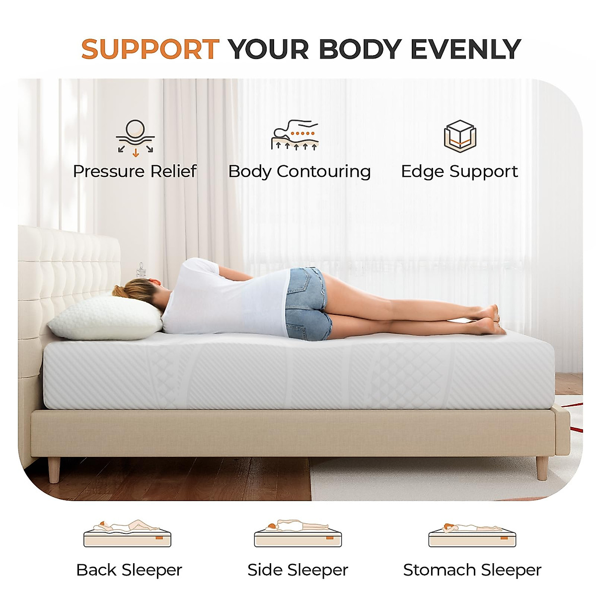 Sweetnight Queen Mattress, 12 Inch Queen Memory Foam Mattress, Gel Infused & Perforated Foam for Staying Cool & Pressure Relief, Queen Size Bed Mattress in a Box