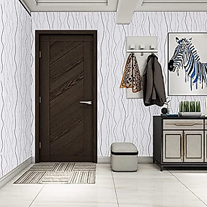 236.2"x17.7" White Peel and Stick Wallpaper Silver Modern Embossed Stripe Contact Paper Self Adhesive Removable Wave Wallpaper Perfectly Covers The Surface Not See Through Wall Covering Film1 …