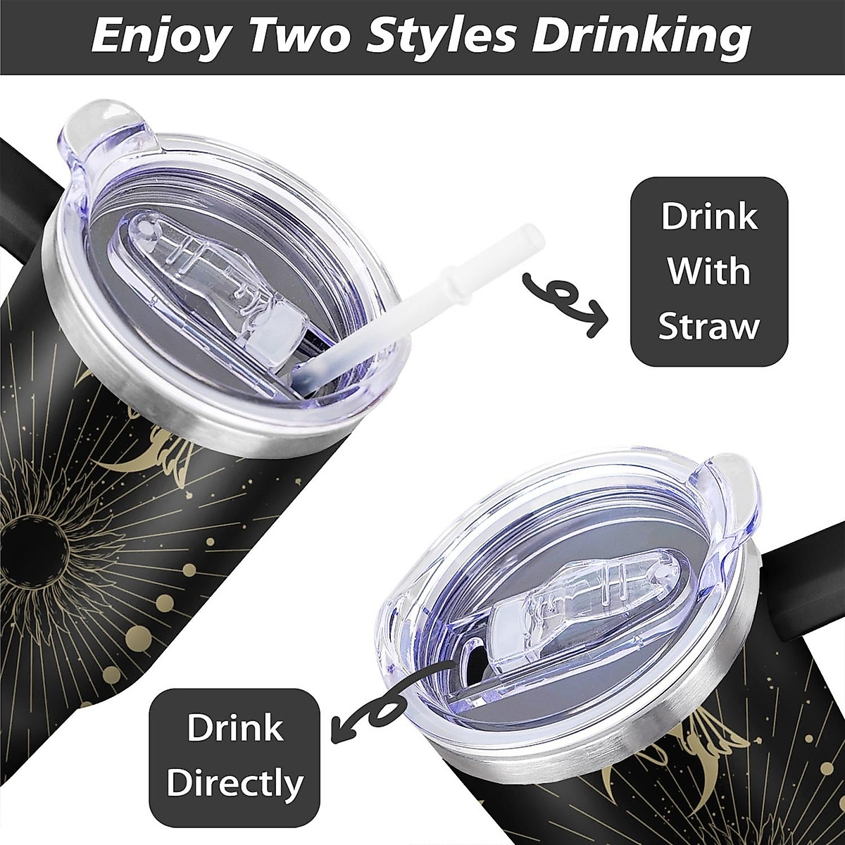 wxmbdzq 40 oz Sun and Moon Tumbler with Handle and Straw Lid,Leak Proof Travel Stainless Insulated Tumbler,Cup Holder Friendly,Perfect for Outdoor Travel Car and Sports