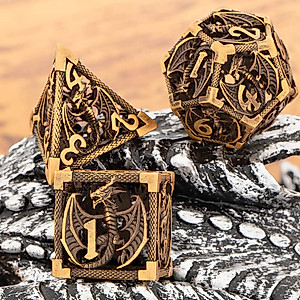 Hollow Metal Dice Set Dragon DND Dice Box, Polyhedral Dungeons and Dragons Dice for RPGs Role Playing Games, MTG, Pathfinder, Shadowrun, Math Teaching, D20 D12 D10 D8 D6 D4 D&D Dice Set