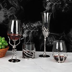 RHFF Halloween Skull Wine Glass, Skeleton Ghost Hand Wine Glass, Halloween Drinking Glasses, Skeleton Hand Goblet, Hotel Family Halloween Party Favors for Adults (D)