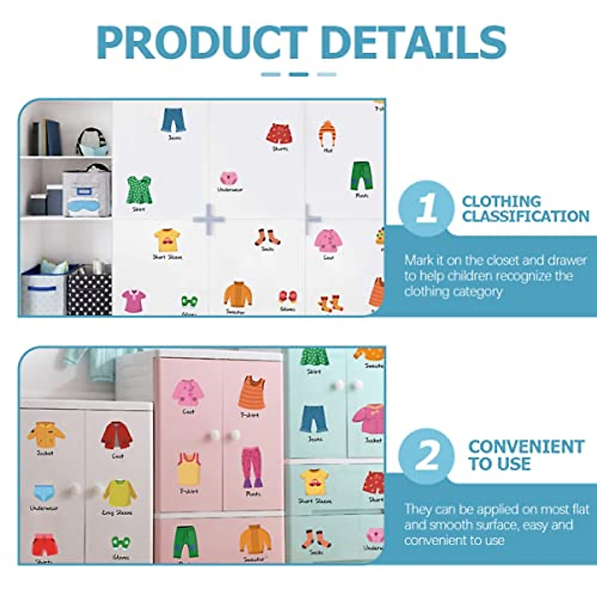 jojofuny 1set Classification PVC Wall Label Clo Organization Drawer Toddler Labels Sticker Kids for Kit Wardrobe Sort Clothing Decoration Bedroom Decals Decorative Nursery Kids,