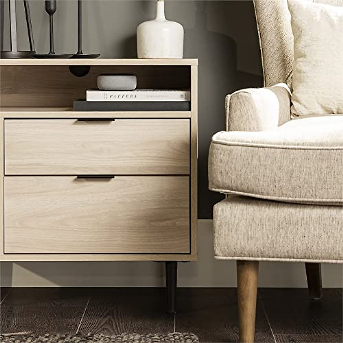 Walker Edison Modern Wood Nightstand Side Table Bedroom Storage Drawer and Shelf Bedside End Table, 25 Inch, Birch