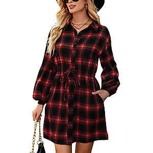 Blooming Jelly Womens Plaid Dresses Flannel Fall Long Sleeve Dresses Christmas Dress Winter Dresses for Women 2023(Large,Red Plaid)