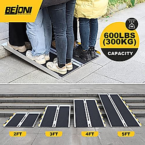 BEJONI 3FT Wheelchair Ramp, 600 lbs Capacity Non-Slip Aluminum Folding Handicap Ramp, Portable Wheelchair Ramps for Home, Steps, Stairs, Doorways, Curbs
