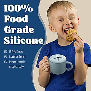 2 Pack Silicone Snack Cup Toddlers Sippy Cup Snack Containers with Double Handles Removable Lid for Toddler Baby Infants Training Cup for 6 Month+ (Army Green, Grayish Blue, 2 Pack)